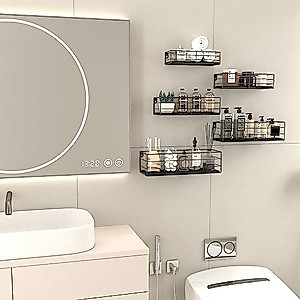 CRUGLA Floating Shelves Wall Mounted Set of 5, Black Hanging Storage Wall Shelf for Bathroom, Kitchen, Bedroom, Living Room Home Decor