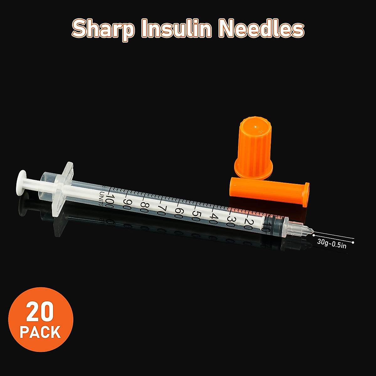 SHAOTONG 1ml Syringes with Needle, U-100 1cc Syringe 30G 1/2 Inch Needle, Sterile Individually Wrapped Pack of 20