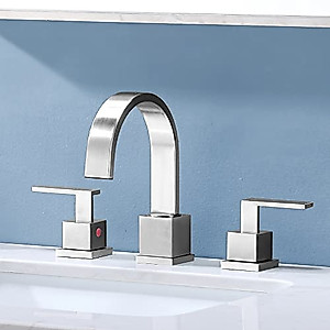 KINGO HOME Modern 3 Hole Widespread Brushed Nickel Bathroom Faucet,Waterfall 8 inch 2 Handle Bathroom Sink Faucet Vanity Bathroom Faucet for Sink 3 Hole with Pop Up Drain and Water Supply Lines