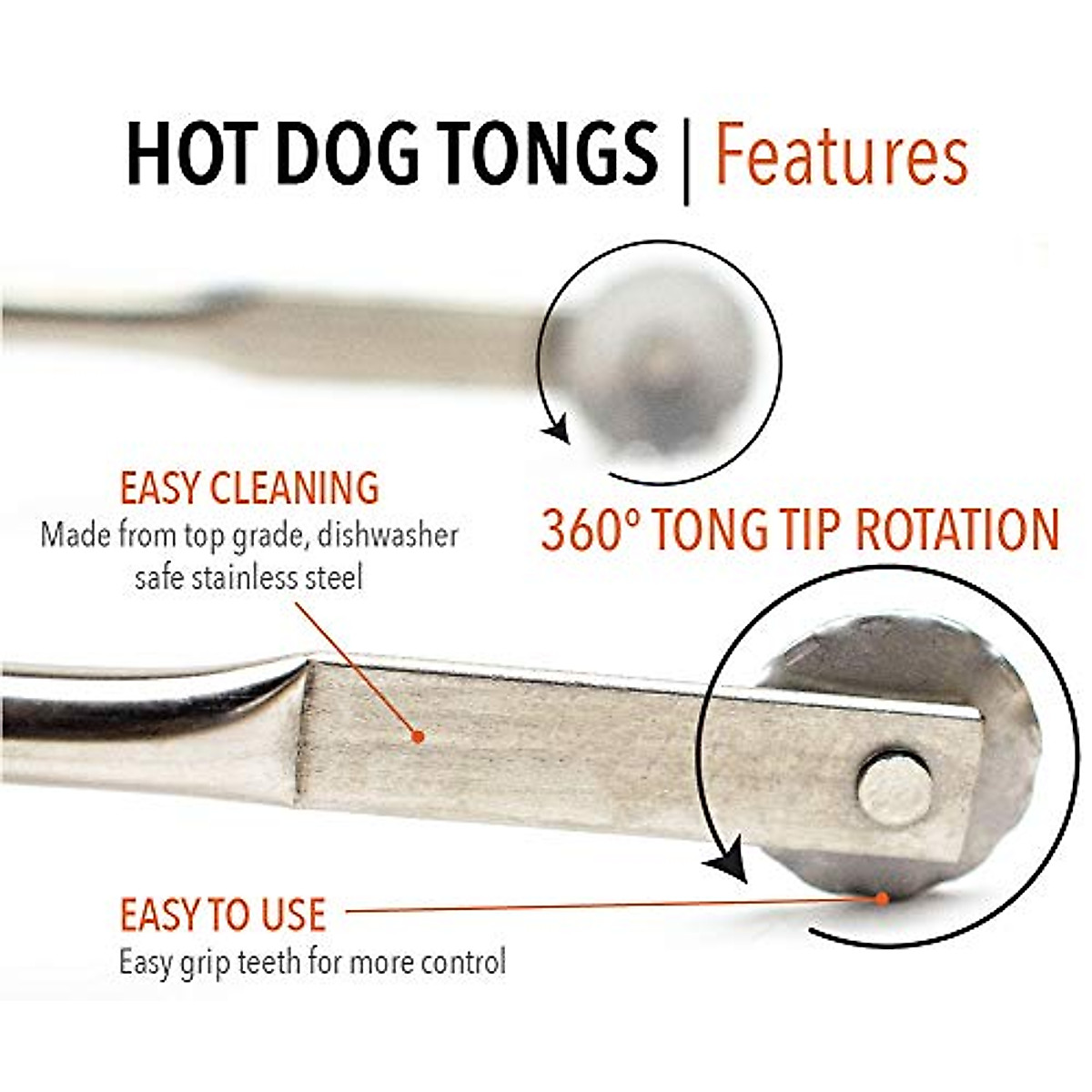 BBQ Butler Stainless Steel Hot Dog Tongs - Frank Flipper - Long Cooking Tongs - Grill Tongs - Grilling Tools - Grill Accessories - Easily Flip Food - Sausages/Brats/Kebabs/Hot Dogs