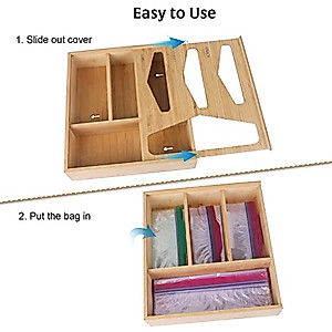 EFOBO Ziplock Bag Storage Organizer, Bamboo Food Storage Bag Organizer, Kitchen Drawer Baggie Holder for Gallon, Quart, Snack & Sandwich Bags