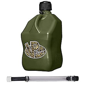 VP Racing Fuels 5 Gallon Square Motorsport Utility Container Camo w/ 14 Inch Deluxe Filler Hose Close-Trimmed Cap and Neck for Tight Seal