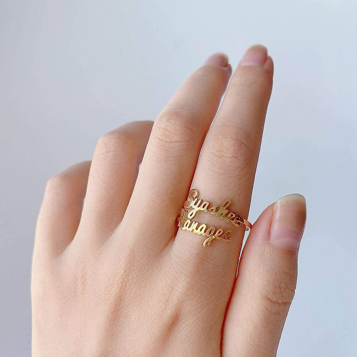 EVER2000 Personalized Name Rings for Women Sterling Silver Custom Name Rings Personalized with Name Customize Finger Ring for Engagement Wedding Christmas Gift (Names Ring-2-Gold)