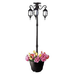 Westcharm Portable 3-Head LED Solar Light Planter for Backyard Patio Porch Outdoor Decoration - 6.7 ft. (80 in.) Black Solar Street Lamp with Planter