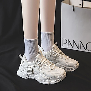 VV87 Women's Fashion Sport Breathable Mesh Platform Sneakers Casual Running Walking Shoes Size 6 White