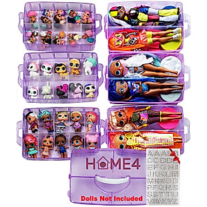 HOME4 No BPA 60 Adjustable Compartments 6 Layers Stackable Storage Container Organizer Carrying Display Case, Compatible with Small Toys Lol, Shopkins, Omg (Dolls Not Included) (Purple)