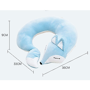 ausuky Cute Cartoon U Shape Neck Pillow Anime Plush Doll Fox Animal Travel Car Pillow (Black)