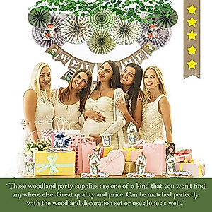 YARA Woodland Creatures Theme Baby Shower & Birthday Party Supplies For Boy & Girl Decorations with paper plates, napkins and cups of Forest Animal Friends Fox Deer Bear Racoon Tableware Set Serves 24