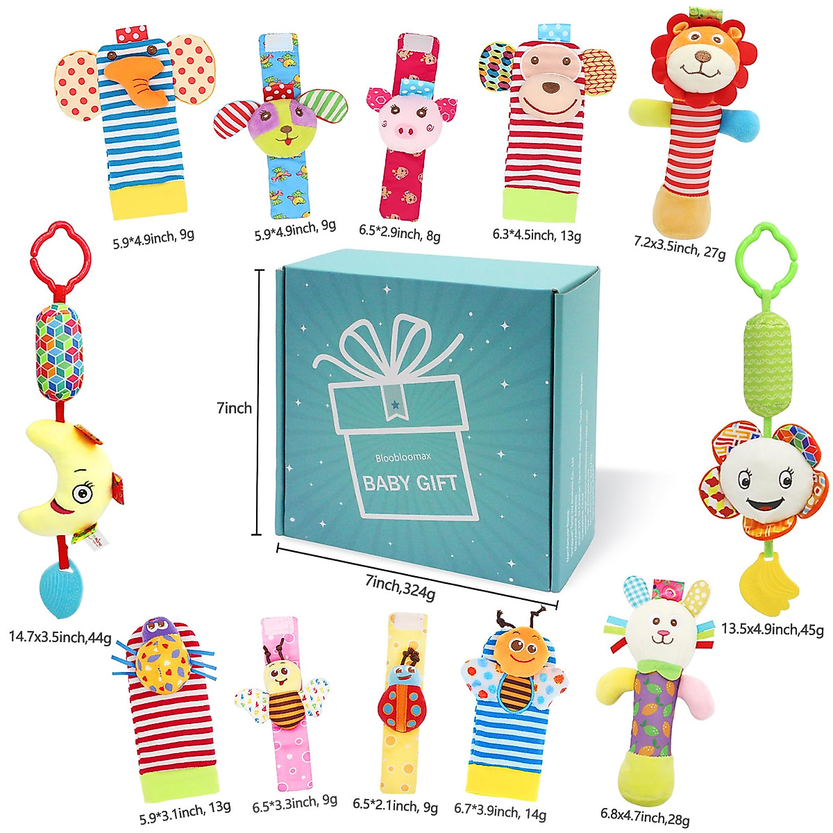 Bloobloomax Wrist Rattles Foot Finder Rattle Sock Baby Toy, Hanging Rattle Toy, Hand Bracelet Rattle, Feet Leg Ankle Socks, Activity Rattle Present Gift for Newborn Infant Babies Boy Girl(12 pcs-H)