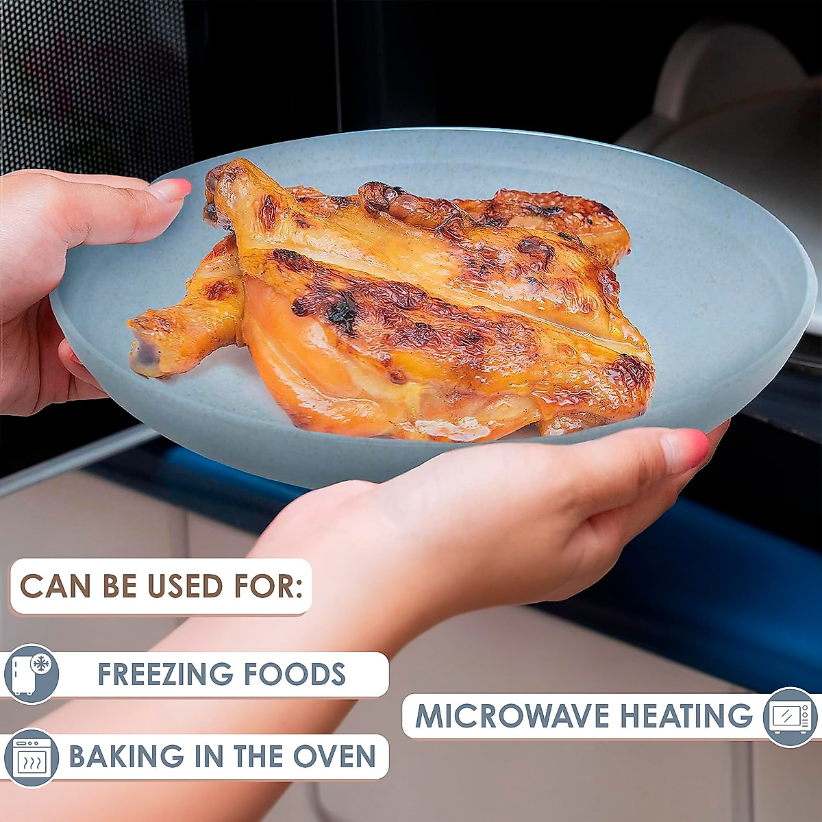 4pcs Wheat Straw Plates Set - Microwave Plate Plastic Plates Reusable Wheat Straw Dinnerware Sets Camping Plates Wheat Plates Microwavable Plates - Unbreakable Plates Microwave Plates for Heating Food