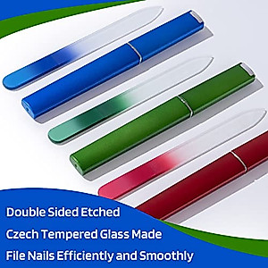 Crystal Glass Nail File with Case, 3 Pack Glass Fingernail File for Natural Nail Professional Manicure Tool Czech Glass File Double-Sided Etched Travel Nail File Stocking Stuffers Christmas Gifts