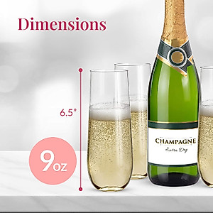24pk Stemless Plastic Champagne Flutes - 9 Oz | Clear Plastic Wine Glasses | Shatterproof Mimosa Bar Supplies | Disposable Cocktail Glasses | New Years Eve Party Supplies 2023