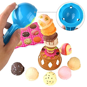 Ice Cream Toy Stacking Tower - Balancing and Stackable Scoop Ice Cream for Toddlers, Kids Pretend Food Play Set Kitchen Dessert