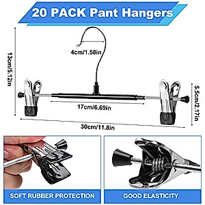 20Pack Pants Hangers,Skirt Hangers with Clips,Rubber Cover Metal Trouser Clip Hangers,Adjustable Clips Hangers,Heavy Duty Pants Skirt Hangers Ultra Thin Space Saving for Skirt Jeans Adult