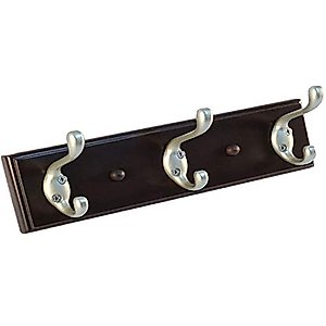 Richelieu Hardware Nystrom Coat Hat Keys Double Hook Rack 10-inch Espresso Board w/ 3 Pewter Double Hooks (1 Board)