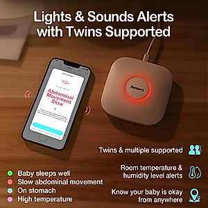 Sense-U Smart Baby Monitor Pro(Long Range) with Arousal Vibration, Audible & App Alerts Anywhere: Tracks Abdominal Movement, Rollover, Sleeping Position, Feeling Temperature, Wearable Sleep Monitor