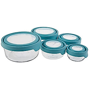Anchor Hocking TrueSeal Glass Food Storage Containers with Airtight Lids, Set of 10,Mineral Blue