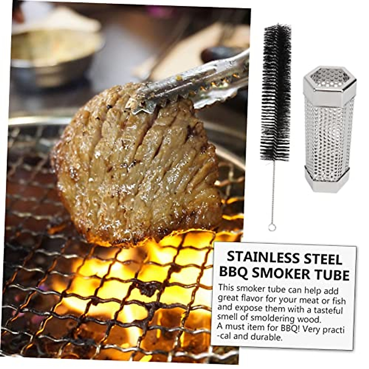 Yardwe 1 Set Smoker Wood Pellet Outdoor Gas Grill Gas Grill Accessories Bbq Wood Pellet Tube Smoker Barbecue Smoker Tube Gas Grills Sturdy Barbecue Tool Stainless Steel Smoker Pipe Silver