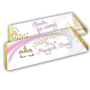 Unicorn candy bar wrappers - Set of 20 - Gold foil included - Girl Birthday Party - Baby Shower