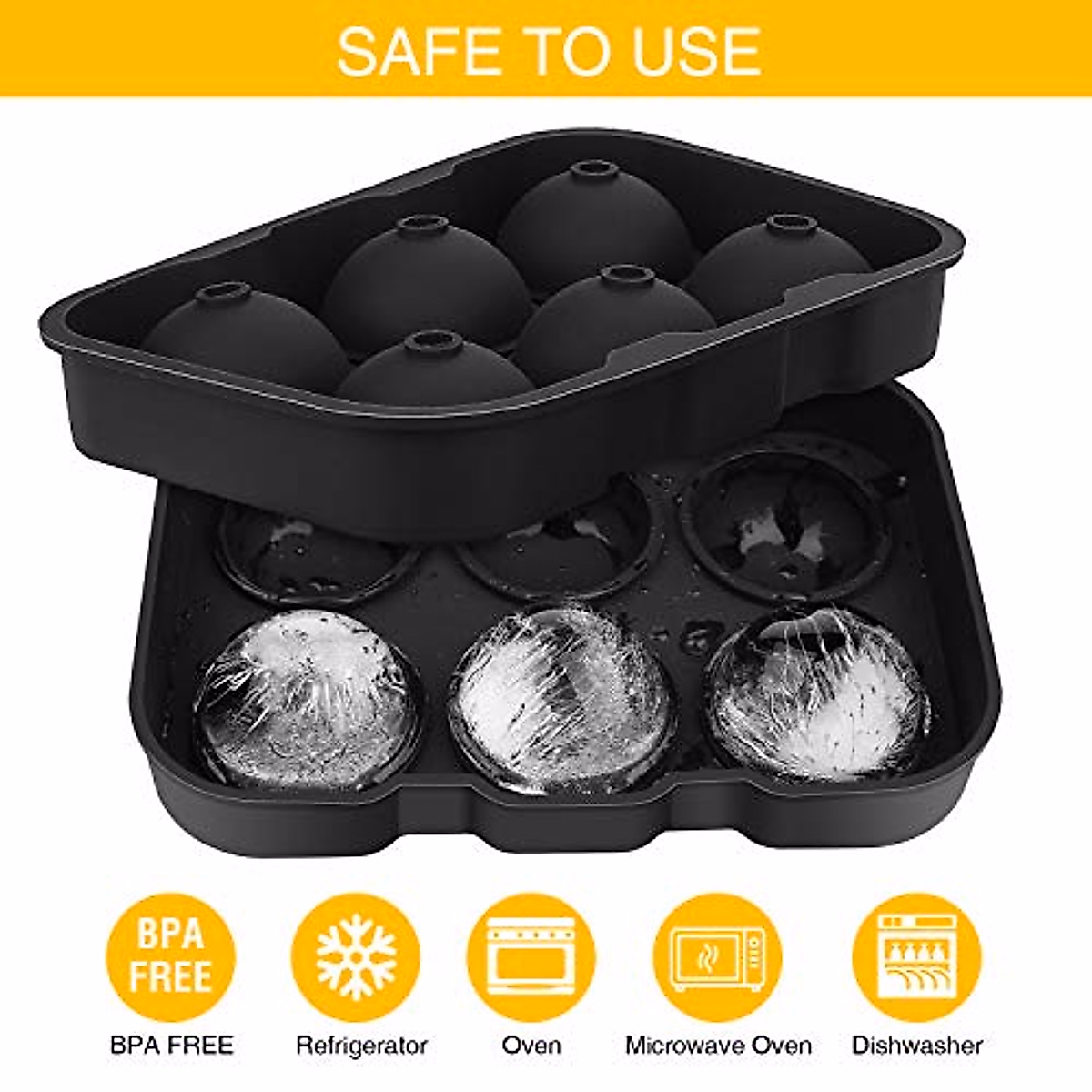 Rechishre Ice Cube Trays Silicone, Sphere Ice Ball Maker with Lid for Whiskey and Cocktails & Bourbon, Reusable and BPA Free 1 Pack