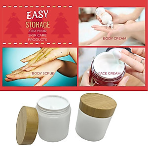 BEECO GIF2U Empty Bamboo Lid Jar 8oz/250g,Refilable Plastic Round Cosmetic Containers for Powder,Body Butter,Cream,Lotion,Wide Mouth Makeup Sample Storage Pot Dispenser(Frost)