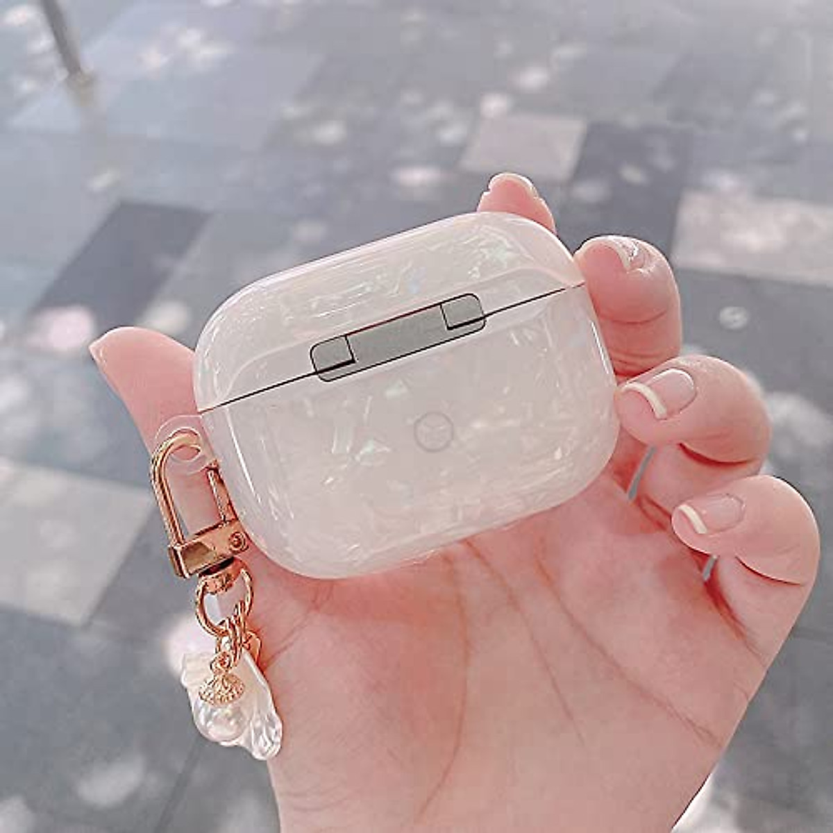 Luxury AirPods 3 Case with Shell Pearl Keychain Bling Marble Design Hard TPU Cover Compatible with AirPods 3rd Generation Case for Girls and Womens