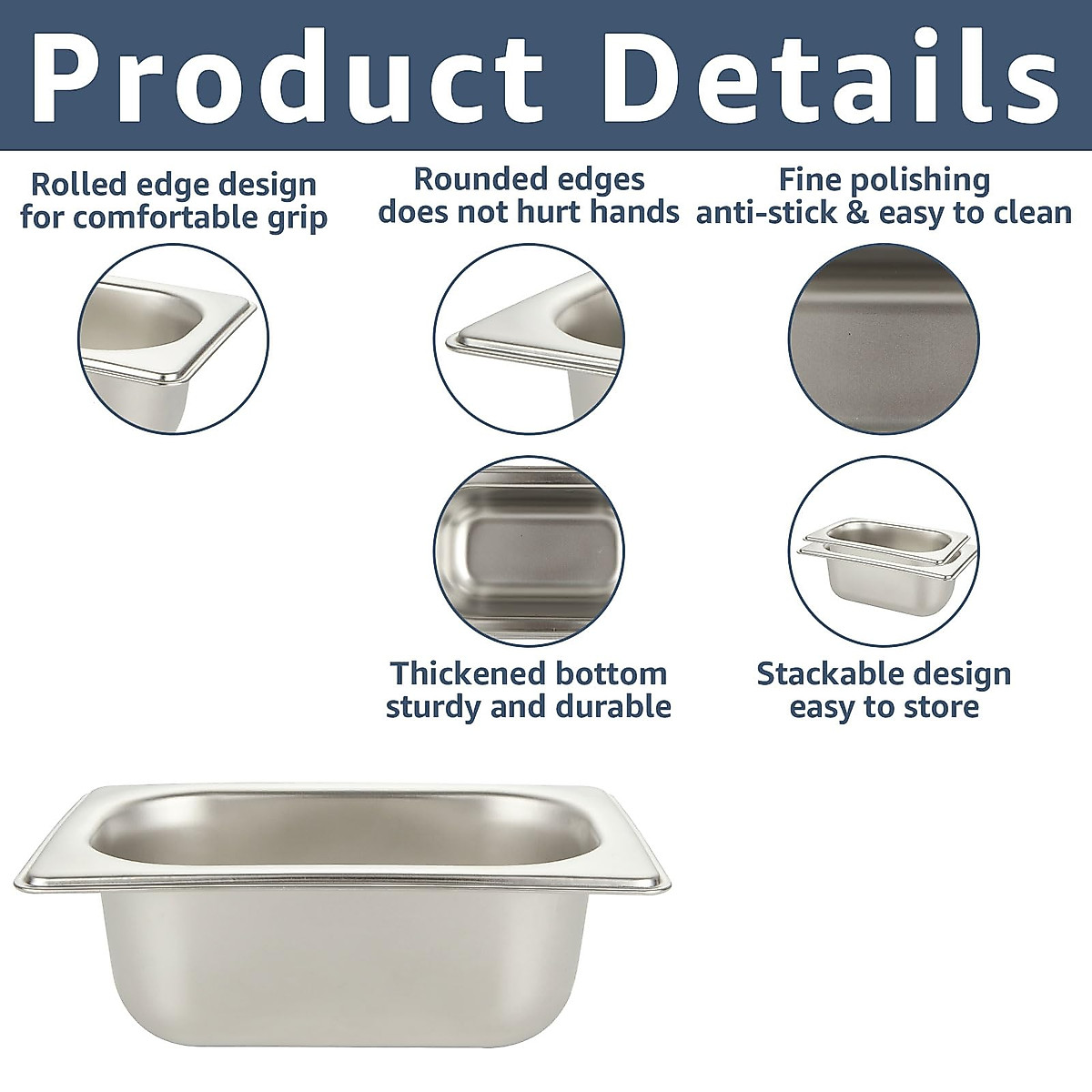 Oungy 8 Pack Hotel Pans 1/9 Size 2 1/2 Inch Deep Anti Clogging Stainless Steel Chafing Steam Table Pans Commercial Catering Storage Metal Food Pan for Hotel Restaurant Buffet