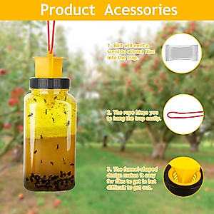 Dwcom 2 Pack Reusable Fly Traps Outdoor with Fly Bait Refill, Bug Catcher and Ranch Fly Hunter Insect Repellent Killer for Stable Horse, Garden