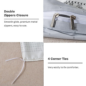 Lemfux 100% Cotton Floral Pattern Modern Theme Duvet Cover Set, Geometric Style Aesthetic White Soft Comforter Cover Set with Metal Zippers, Full Size, 3Pcs