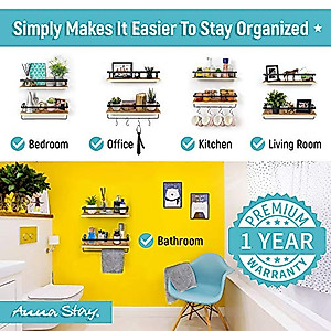 TRIVETRUNNER -ANNA STAY Floating Shelves Wall Mounted for Bathroom and Storage Shelves for Kitchen Set of 2, with Towel Bar, Cotton Towel Included (Light Brown)