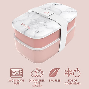 Bentgo Classic - All-in-One Stackable Bento Lunch Box Container - Modern Bento-Style Design Includes 2 Stackable Containers, Built-in Plastic Utensil Set, and Nylon Sealing Strap (Blush Marble)
