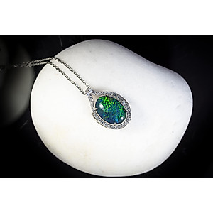 Australian Fire Opal Necklace - 18x13mm Genuine Australian Triplets Opal Necklace Pendant White Gold Plated on Sterling Silver Women's Jewelry