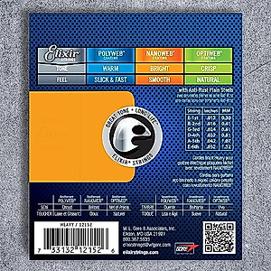 Elixir Strings, Electric Guitar Strings, Nickel Plated Steel with NANOWEB Coating, Longest-Lasting Bright Tone with Comfortable Feel, 6 String Set, Heavy 12-52