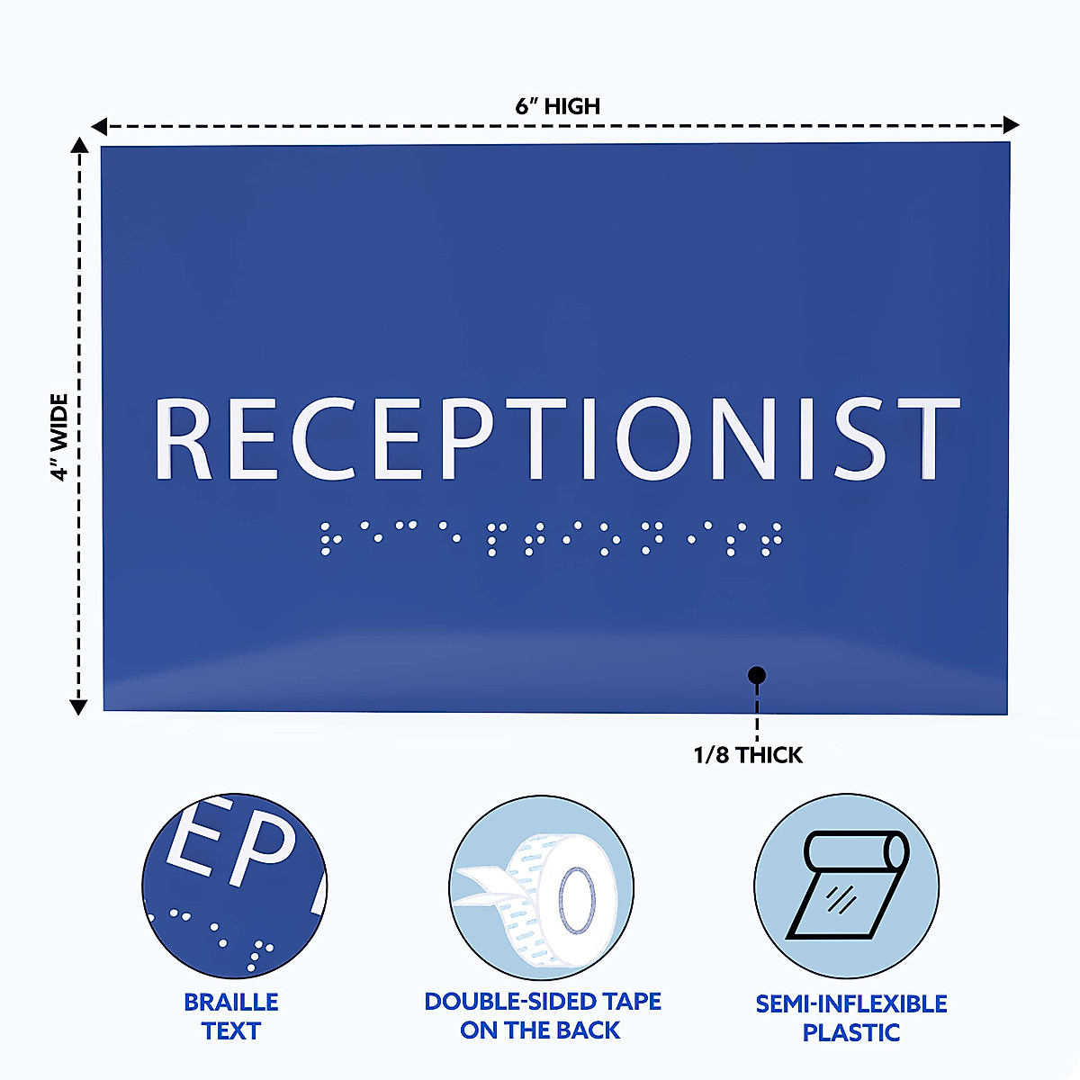 ADA CENTRAL SIGNS - 6" X4" Receptionist Sign - ADA Compliant Tactile Graphics Grade 2 Braille Text | Wall Mount Plastic Desk Service, Customer Assistance Sign for Office, Hotel, Schools, Hospital