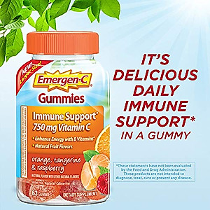 Emergen-C 750mg Vitamin C Gummies for Adults, Immune Support Gummies with B Vitamins, Gluten Free, Orange, Tangerine and Raspberry Flavors - 63 Count