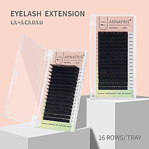 ANNAFRIS L/L+/LC/LD/LU(M) Curl Individual Eyelash Extension Natural Synthetic Mink Matte Black False Lashes Extension Faux Cils Maquillage (LC Curl, 0.10 8-15mm Mix)