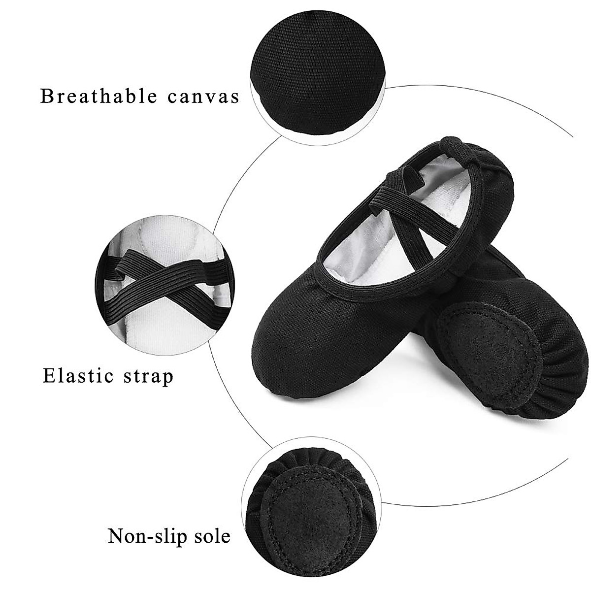 Stelle Canvas Ballet Shoes Toddler Girls Ballet Slippers No-Tie Boys Dance Shoes(Black,2MB)
