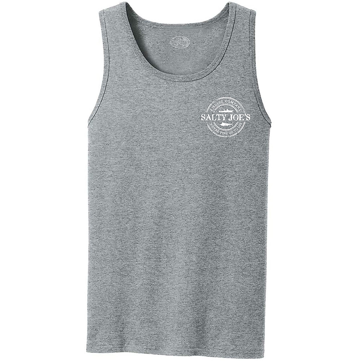 SALTY JOES Men's Fishing Co. Logo Cotton Tank Tops-XL-AthleticHeather/w