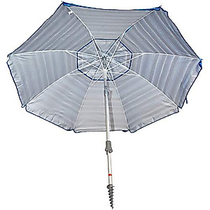 Tommy Bahama Sand Anchor 7 feet Beach Umbrella with Tilt and Telescoping Pole (Blue/White)