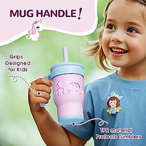 KXIAOCHEN 14 oz Kids Tumbler with Handle for Leakproof Insulated Stainless Steel Reusable Tumbler for Toddlers, Keeps Drinks Cold up to 24 Hrs, Pink Unicorn