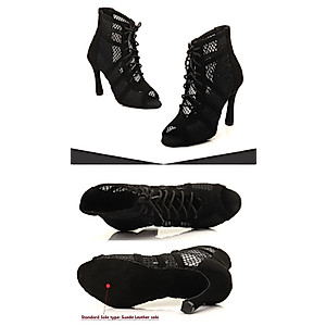 WEISPER Women's Latin Dance Shoes Ballroom Peep Toe Ankle Boots Ballroom Salsa Jazz Bachata Tango Performance(8,S951-Heel 3inch)