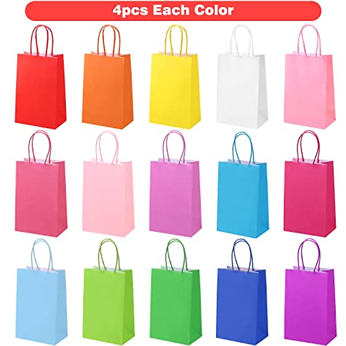 Moretoes 60pcs Small Paper Gift Bags Bulk, 15 Colors Party Favor Bags, Goodie Bags with Handles for Kids Birthday, Candy, Crafts and Party Supplies