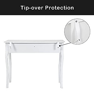 sogesfurniture White Vanity Desk with 2 Drawers, Home Office Desk Vintage Makeup Vanity Table, Curved Legs Writing Desk, Entryway Console Table for Bedroom, Entryway, Home Office