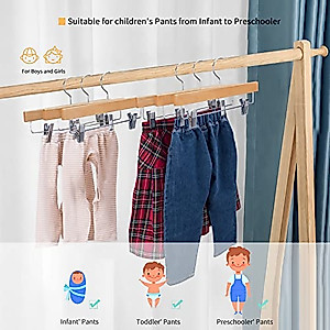 Nature Smile Kids Solid Wooden Pants Hangers,Baby Toddler Children Wood Skirts Hangers,Trousers Bottom 11.8 inches Hangers with 2-Adjustable Clips Anti-Rust Hook Pack of 20 (Natural)