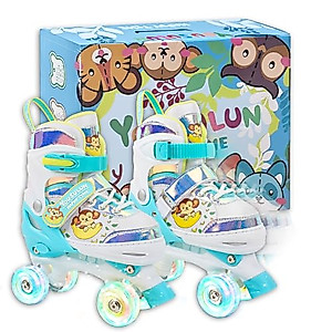 Kids Roller Skates with Light up Wheels 4 Sizes Adjustable Fun Illuminating Roller Skates for Toddler Kids Beginners Outdoor Skating with Hard-Shell Ankle Support (Blue, Large-(4Y-7Y))