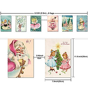 Vintage Style Christmas Banner Retro Christmas Garland Retro Christmas Bunting Decoration Vintage Style Xmas Bunting Banner for Home Fireplace Christmas Holiday New Year Party Indoor Outdoor Decor