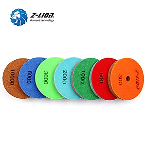 Z-LION 4" Sponge Polishing Pad Wet Use Buffing Pad for Grinder Hoop and Loop Buffing Wheel for Granite Marble Clean(7 pcs,4 Inches)