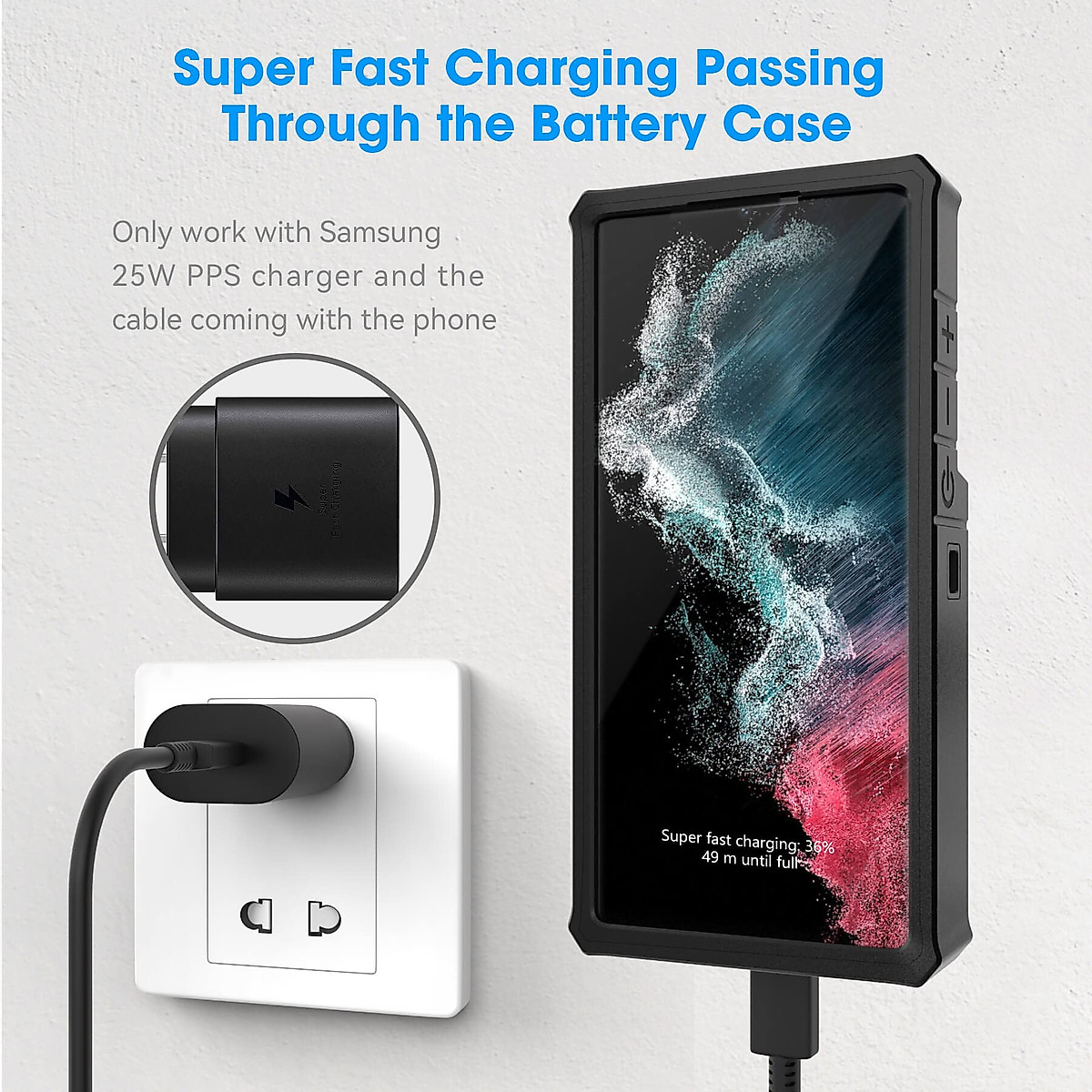 ZEROLEMON Battery Case for Galaxy S22 Ultra, 10000mAh Super Fast Charging Passing Through, Wireless Charging Supported, ZeroShock Extended Battery Charger Cover for S22 Ultra 2022 - Black