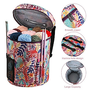 Yarn Bag with Customized Front Compartment for Knitting Accessories, Large Crochet Tote Yarn Organizer Yarn Bowl with Zipper Closure and Shoulder Strap for Crocheting(as Shown,Size:11.02x12.99inch)
