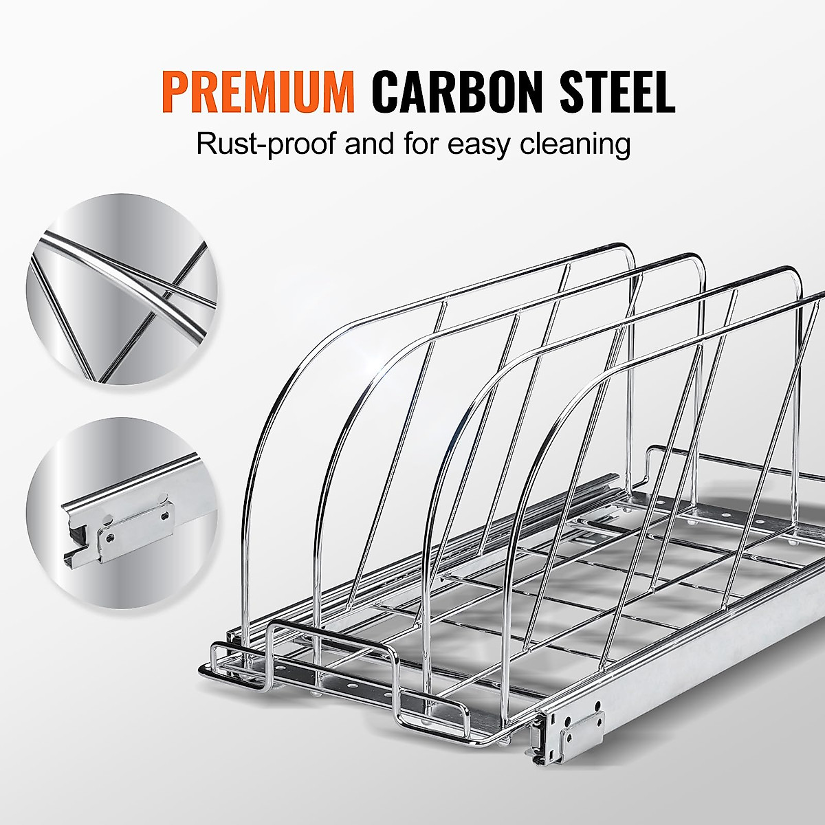 VEVOR Pan and Pot Rack, Expandable Pull Out Under Cabinet Organizer, Cookie Baking Pans tray Organization, Adjustable Wire Dividers, Steel Lid for Kitchen Cabinet & Pantry, 8.5"W